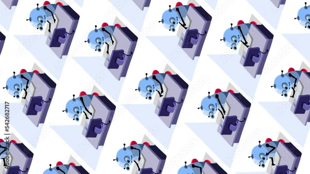 Robots working in office as employees in cubicles 9 x 16 vertical. AI ...