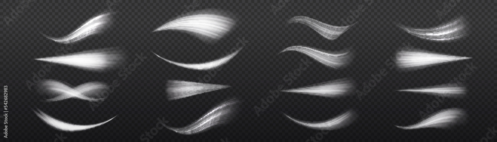 White shiny spiral wave. Curved motion line twirl. Glittering wavy ...