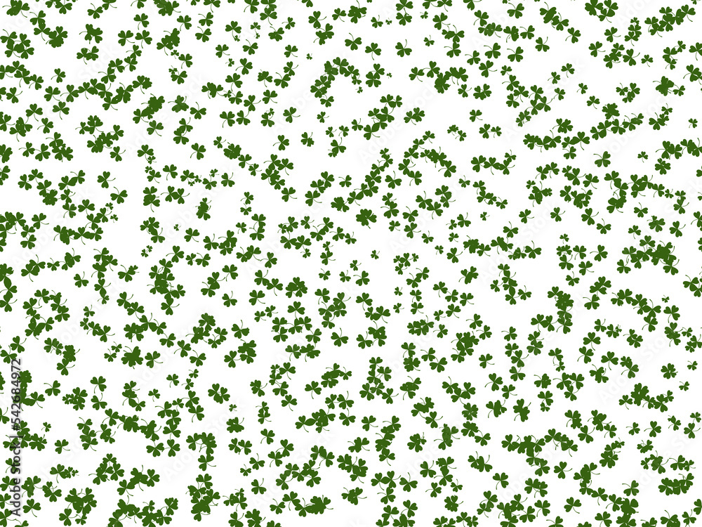 Flying leaves of clover different scales of green clour on a light ...