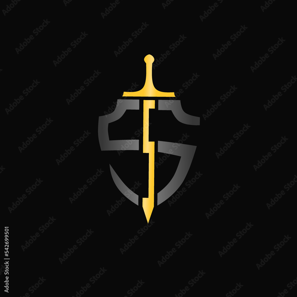 sword logo with shield in the shape of the letter S Stock Vector ...
