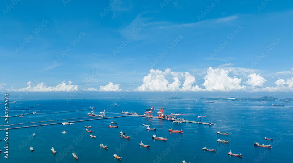 Oil Crude Gas Tanker Ship, Cargo container Ship offshore mooring at ...