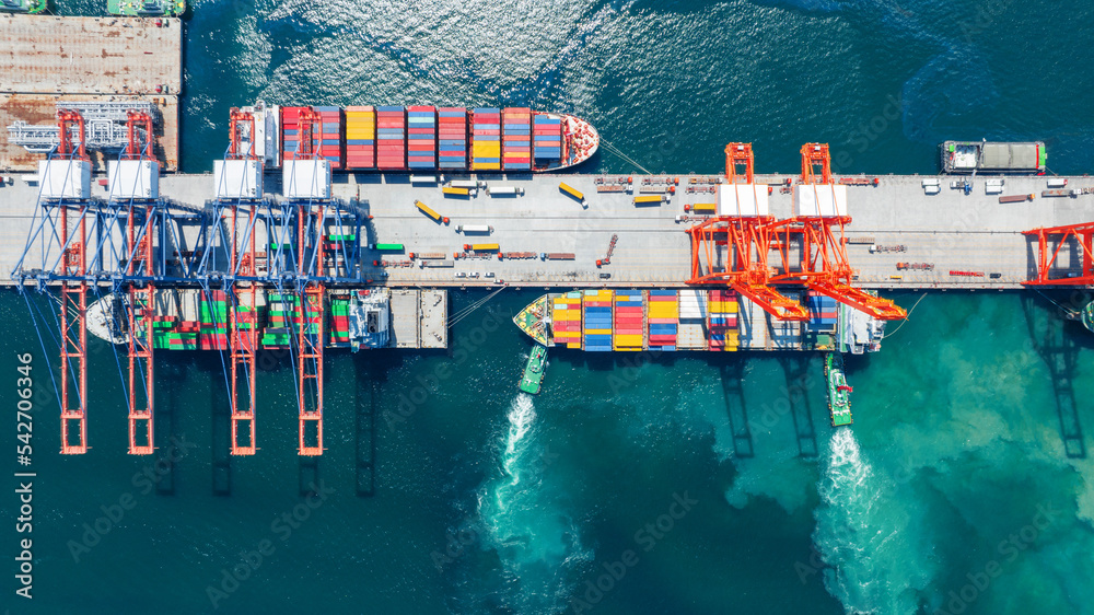 Cargo container Ship running to Bridge Cargo Shipyard Container ship ...