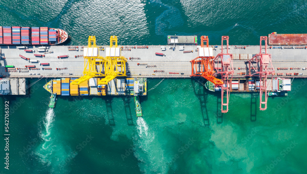 Cargo container Ship running to Bridge Cargo Shipyard Container ship ...
