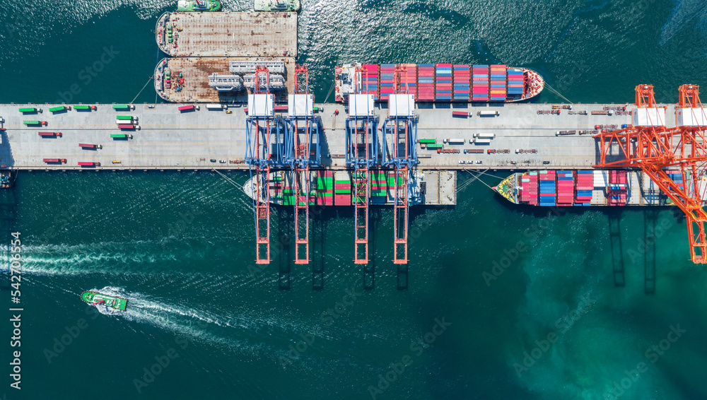 Cargo container Ship running to Bridge Cargo Shipyard Container ship ...