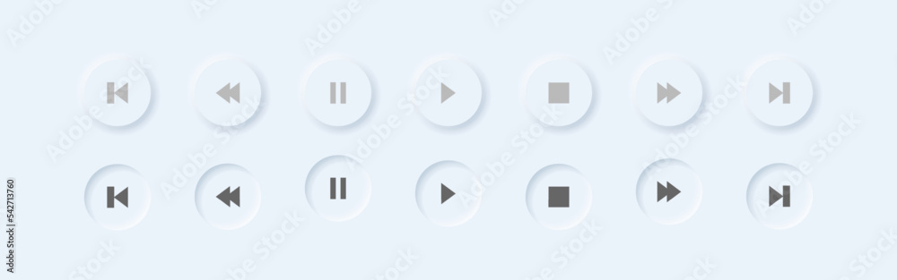 Vector neumorphic style Music Play button set for UI design Stock ...
