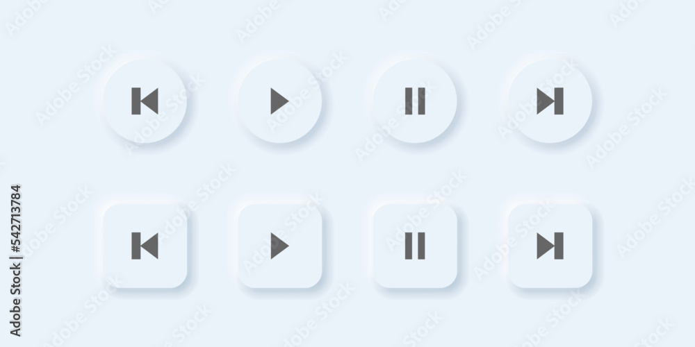 Vector neumorphic style Music Play button set for UI design Stock ...