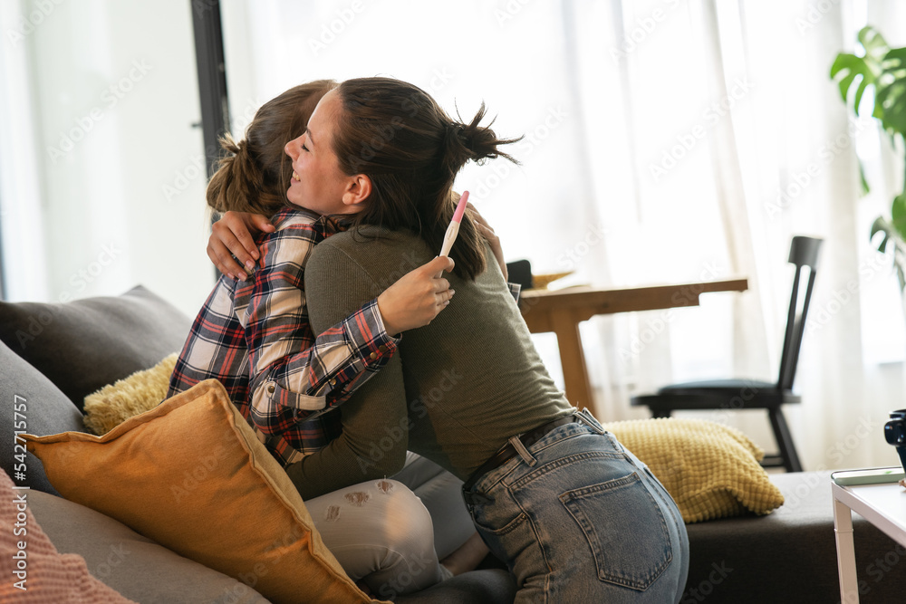 Lgtb Lesbian Couple Is Excited About A Positive Pregnancy Test Result 6206