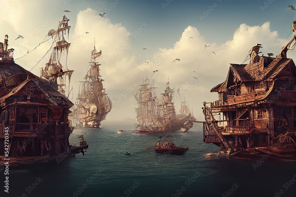Pirate Town Architecture Concept Art Stock-Illustration | Adobe Stock