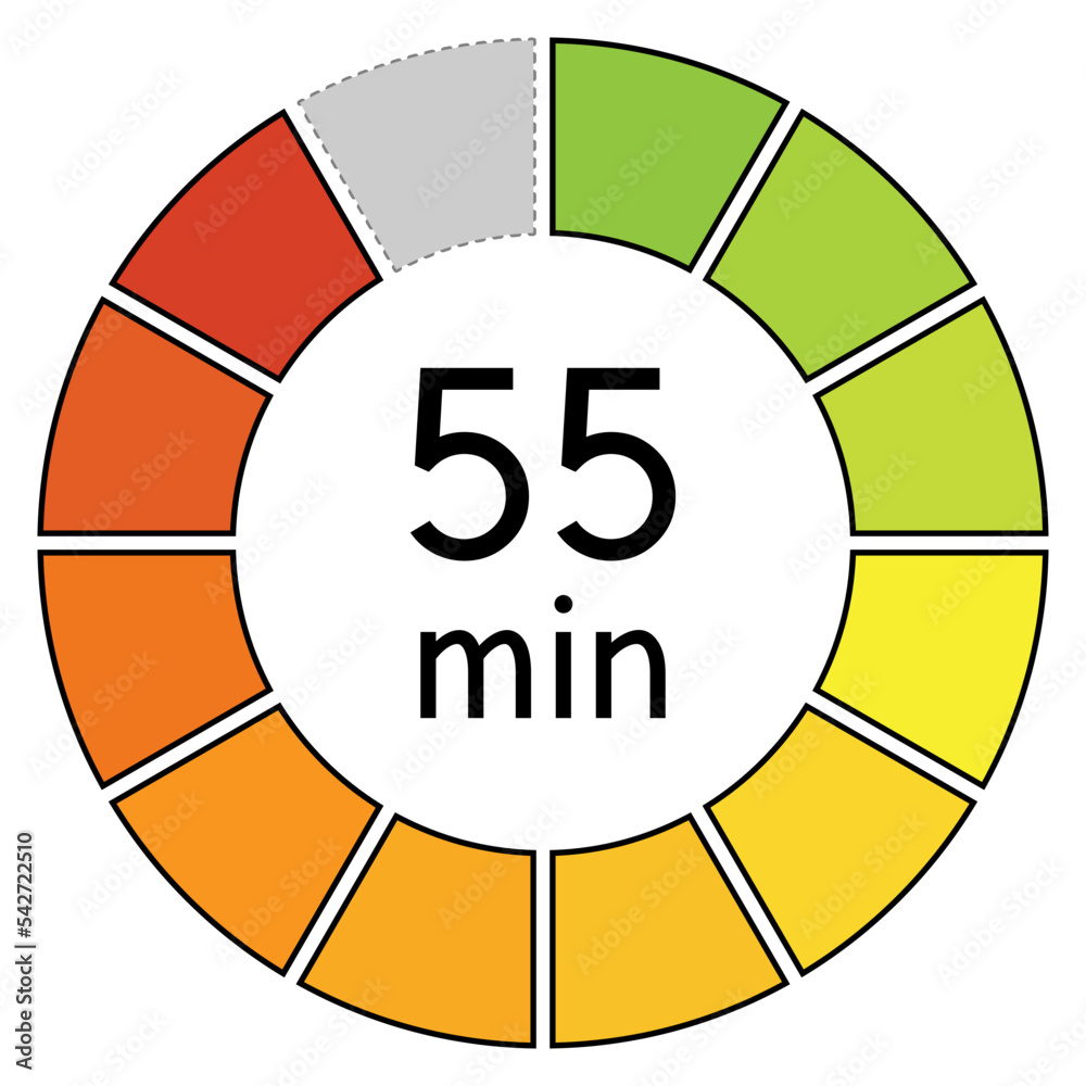 55 minutes with circle time pie diagram,concept of time,illustration ...