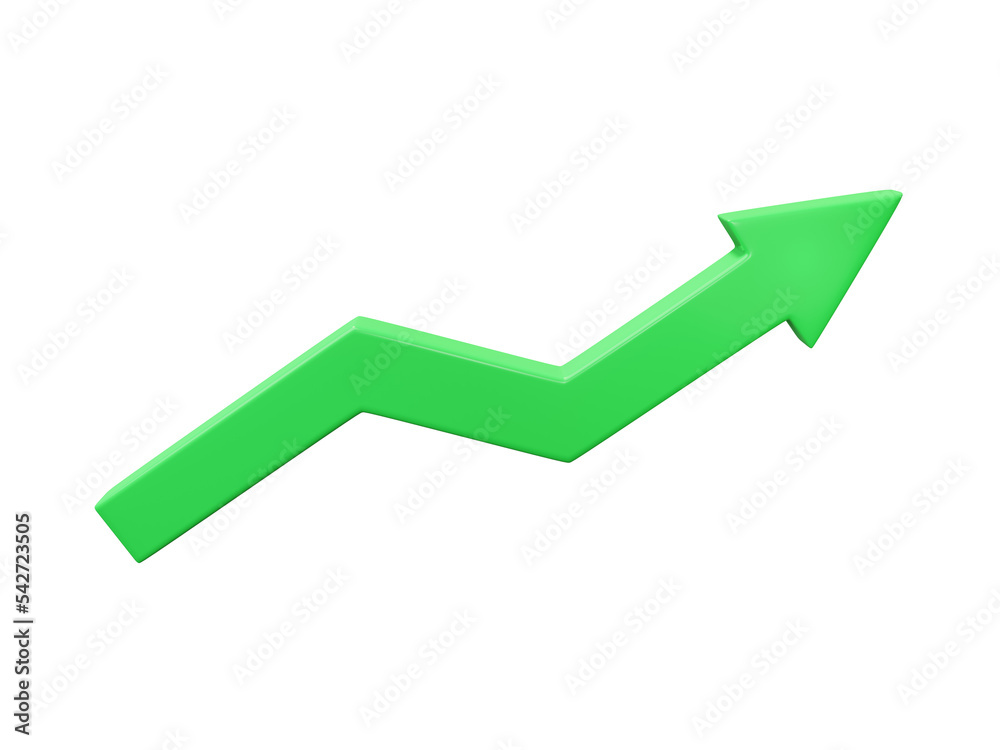 The green arrow isolated on transparent background goes up. The concept ...