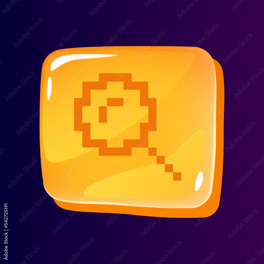 Magnifying glass glossy ui button with pixelated icon. Information. Editable 8bit graphic ...