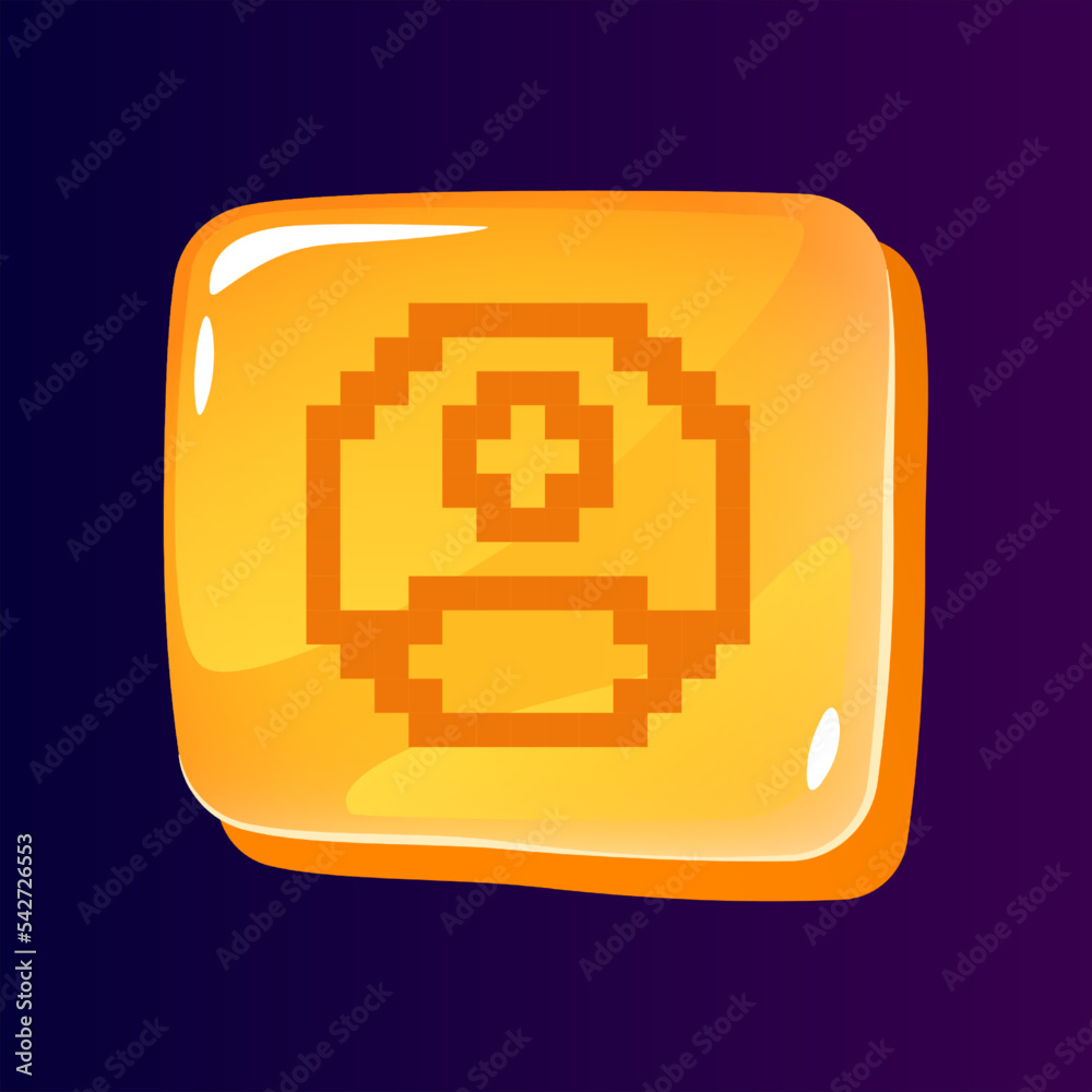 Personal page glossy ui button with pixelated icon. Profile picture. Editable 8bit graphic ...