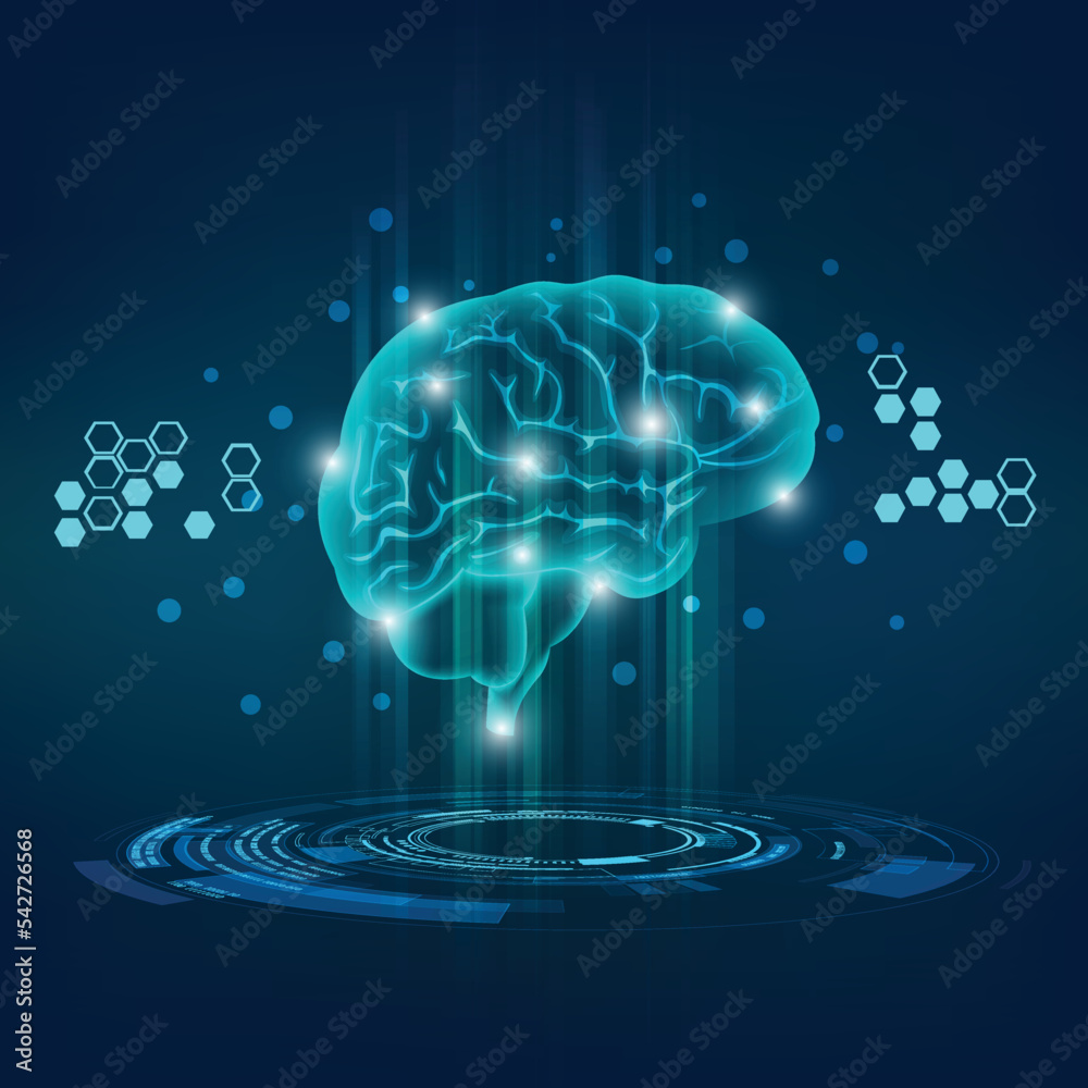 graphic of a brain in technological look; abstract technological health ...