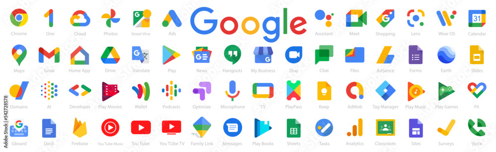 Google product icon set. Google applications symbols. Official ...