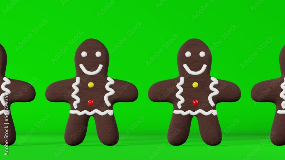 Gingerbread man chroma key green screen background 3D animation loop ...