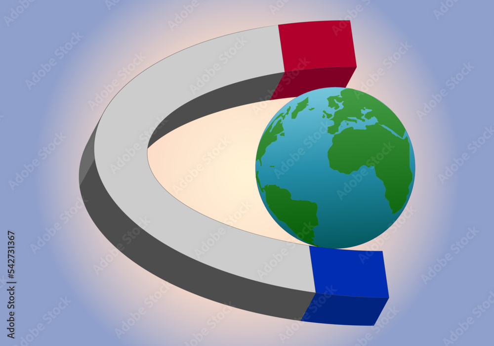 Norte, Sur., polos opuestos. Imán. Planeta Tierra entre los polos ...