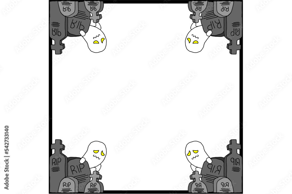 Halloween Frame Border with Ghost and Grave theme Stock Vector | Adobe ...