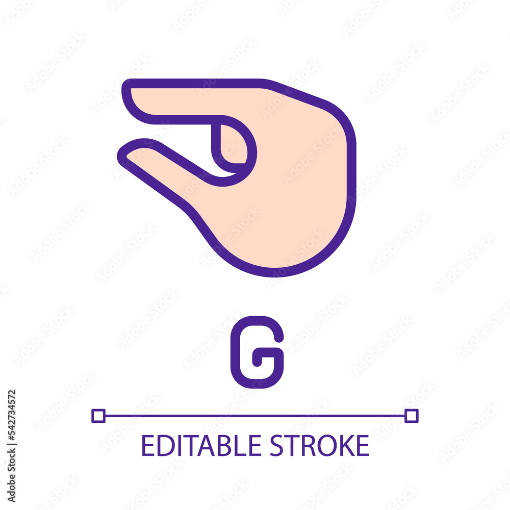 Sign for letter G in ASL pixel perfect RGB color icon. Nonverbal ...