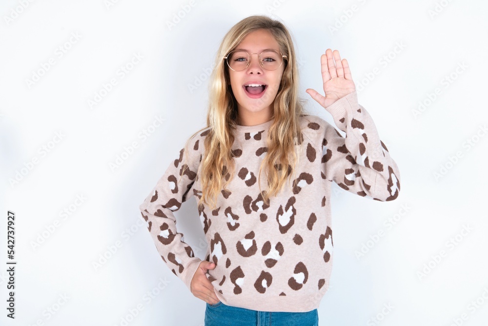 beautiful caucasian teen girl wearing animal print sweater over white ...