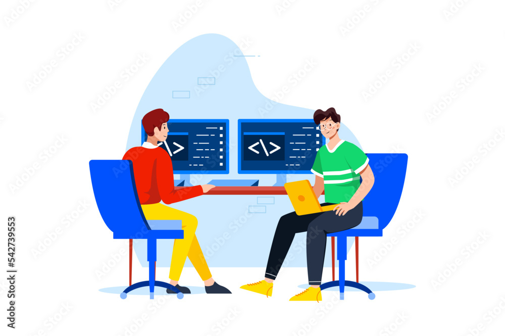 Team writes code programming for app or website Stock Vector | Adobe Stock