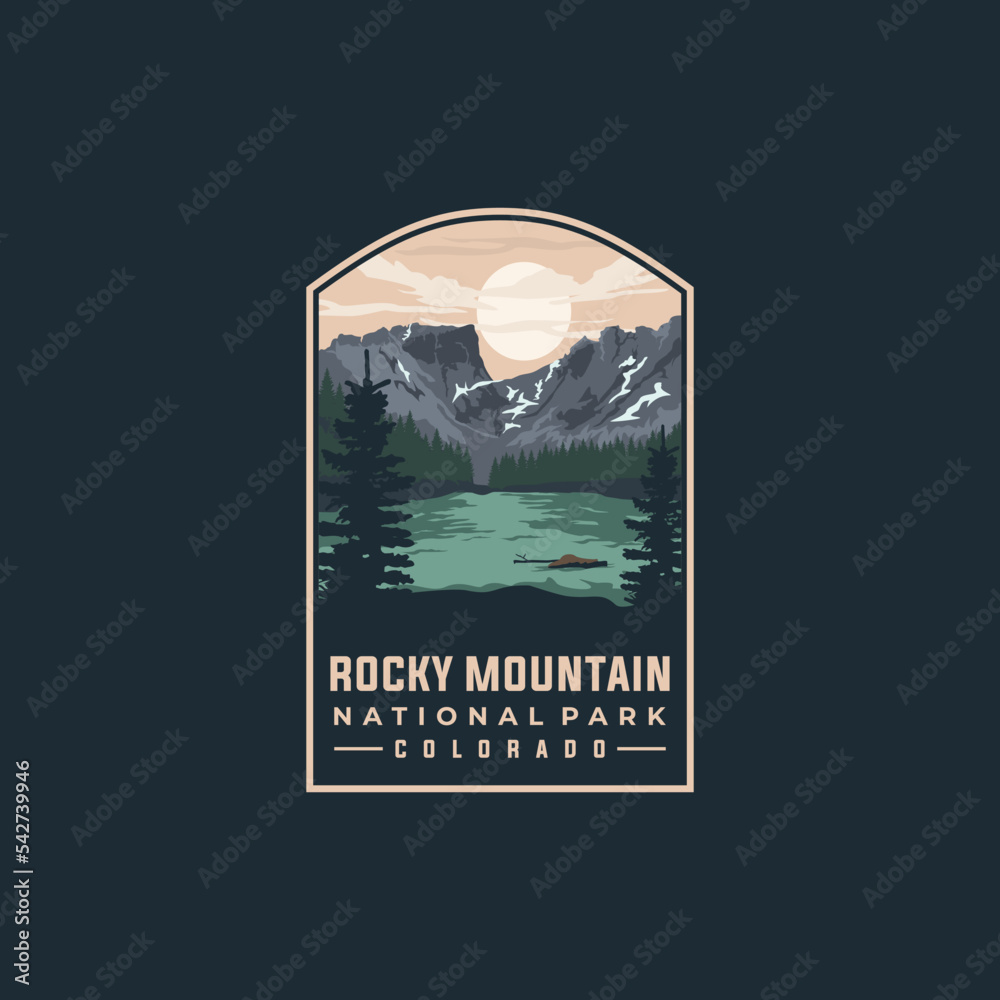 Rocky Mountain national park vector template. Colorado landmark ...