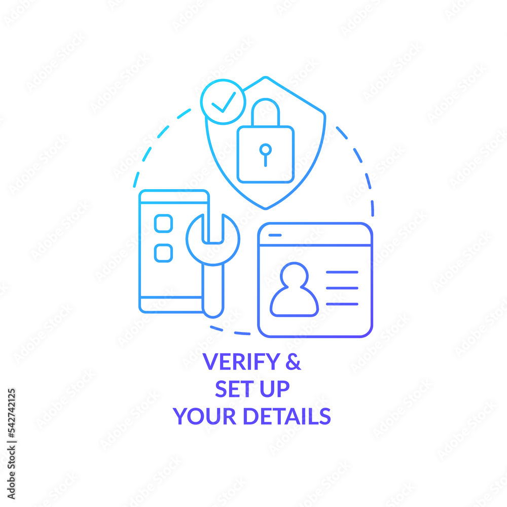 Vetor de Verify and customize blue gradient concept icon. Banking ... Vetor de Verify and customize blue gradient concept icon. Banking ...