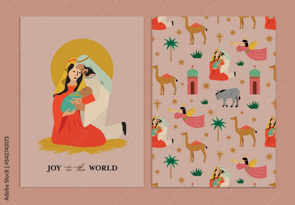 Mary and Joseph holding Baby Jesus Card Design Stock Template | Adobe Stock