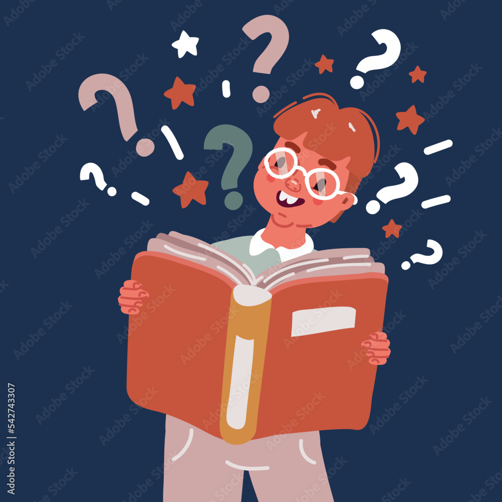 Cartoon vector illustraiton of cute little kid boy read the book and ...