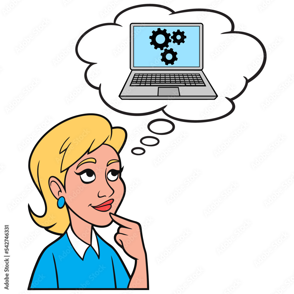 Girl thinking about Computers - A cartoon illustration of a Girl ...