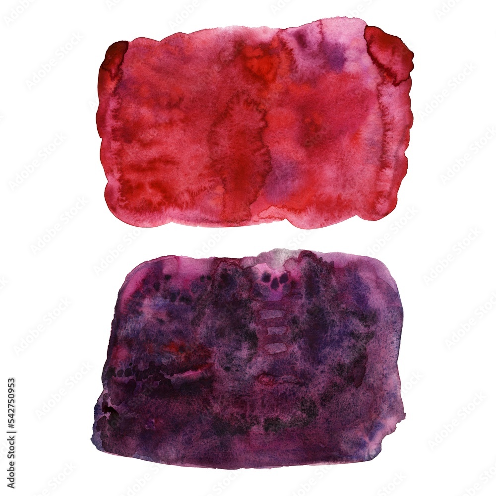 Watercolor burgundy spots with granulation and streaks. Two hand-drawn ...