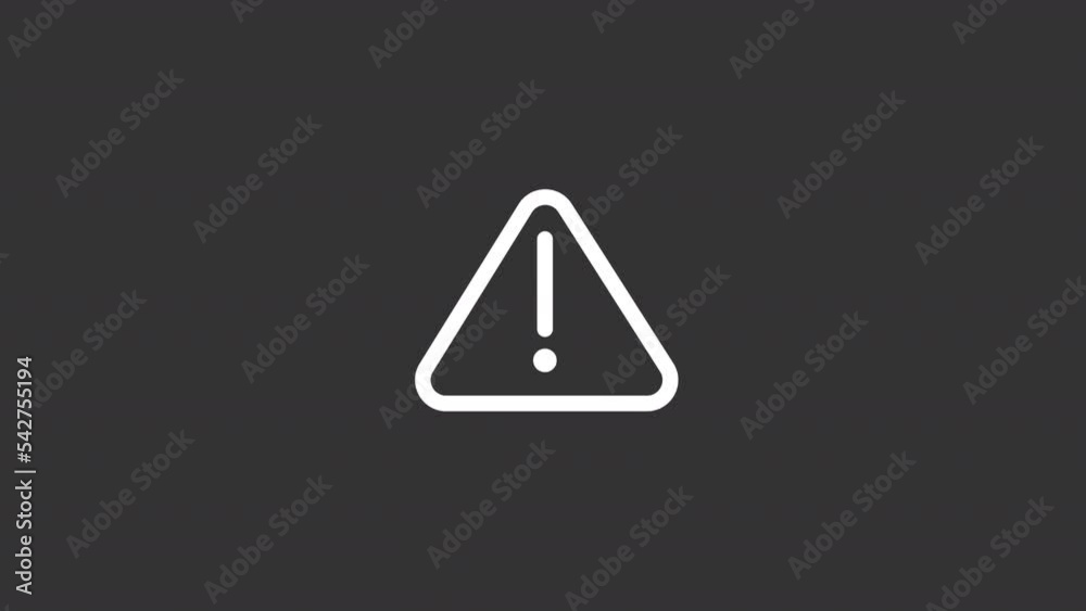 Animated attention white line icon. Warning sign. Triangle shaped ...