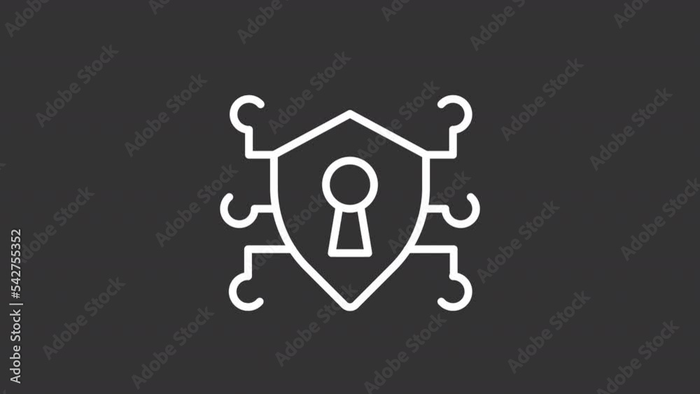 Animated cybersecure white line icon. Protecting information from malicious threats. Seamless ...