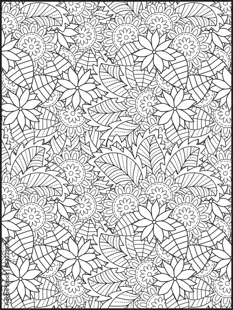 Hand drawn backdrop. Coloring book, page for adult and older children ...