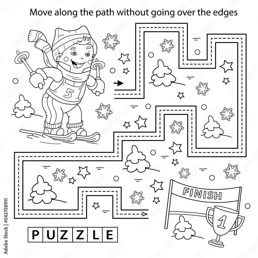 Handwriting practice sheet. Simple educational game or maze. Coloring ...