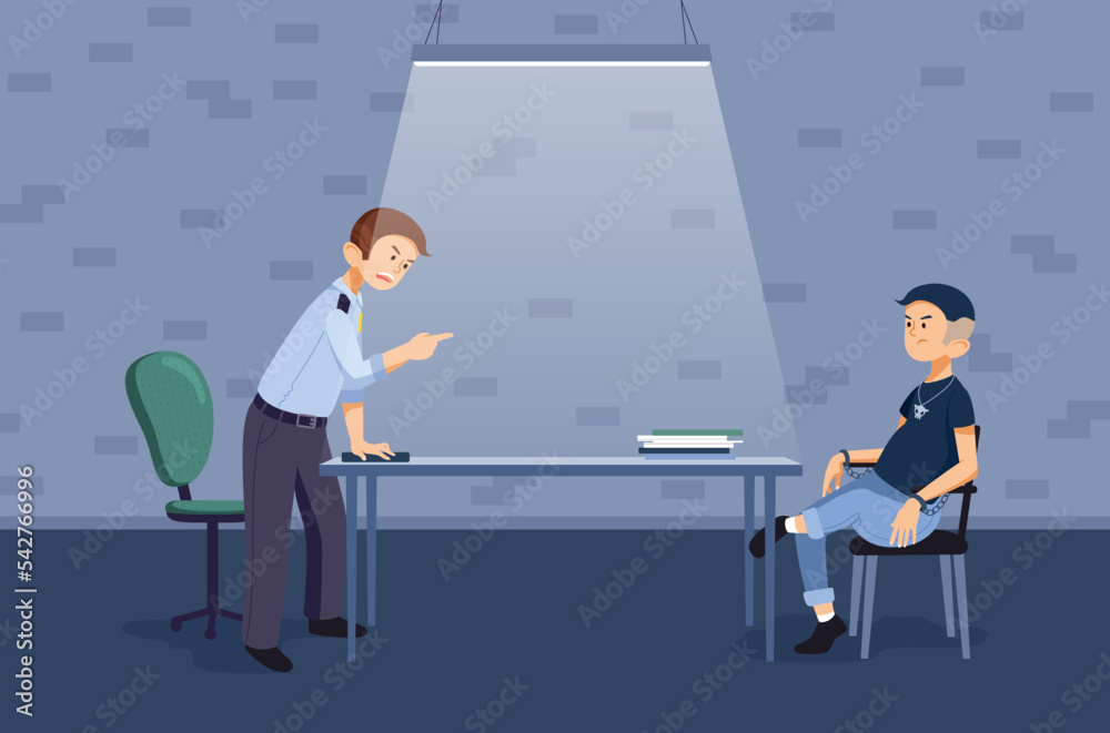 Grafika Wektorowa Stock A Police Officer Interrogates A Suspect In The Interrogation Room The
