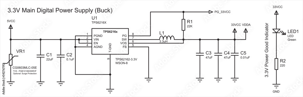 Main digital power supply (buck). Schematic diagram of electronic ...