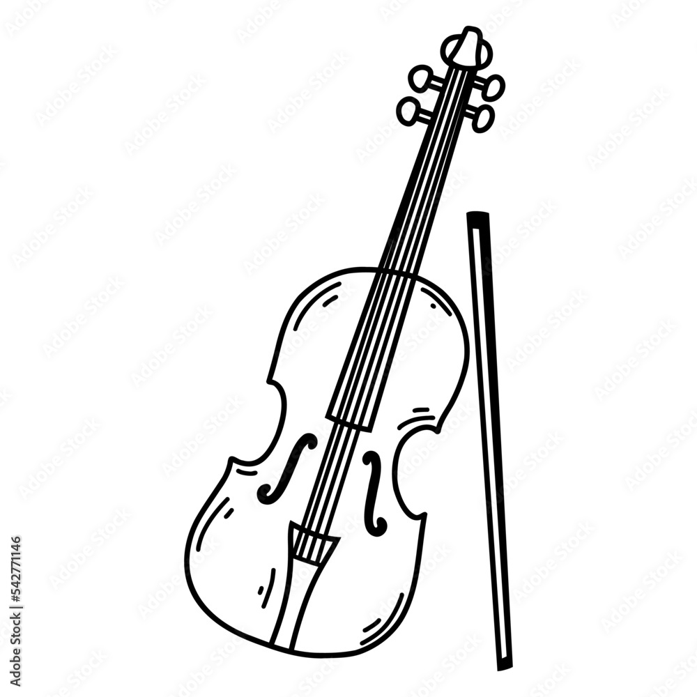 Doodle violin. Vector sketch illustration of musical instrument, black ...