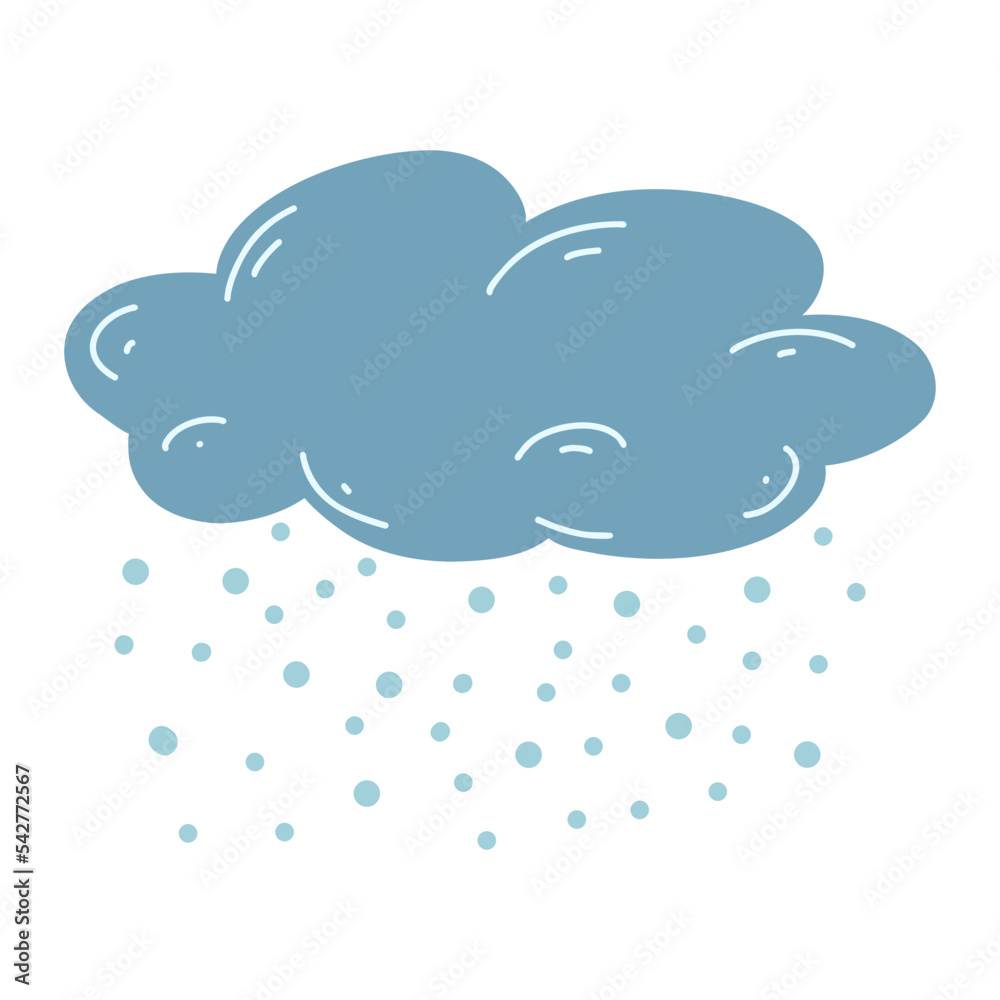 Cartoon hand drawn cloud with hail, snow. Vector illustration of ...