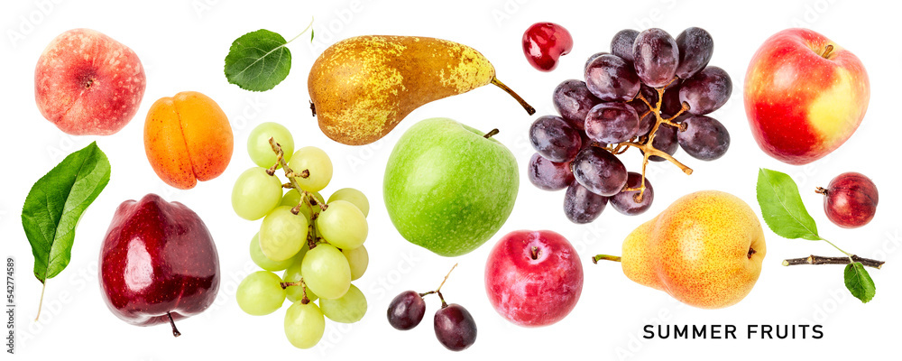 Different summer fruits set. PNG with transparent background. Flat lay ...