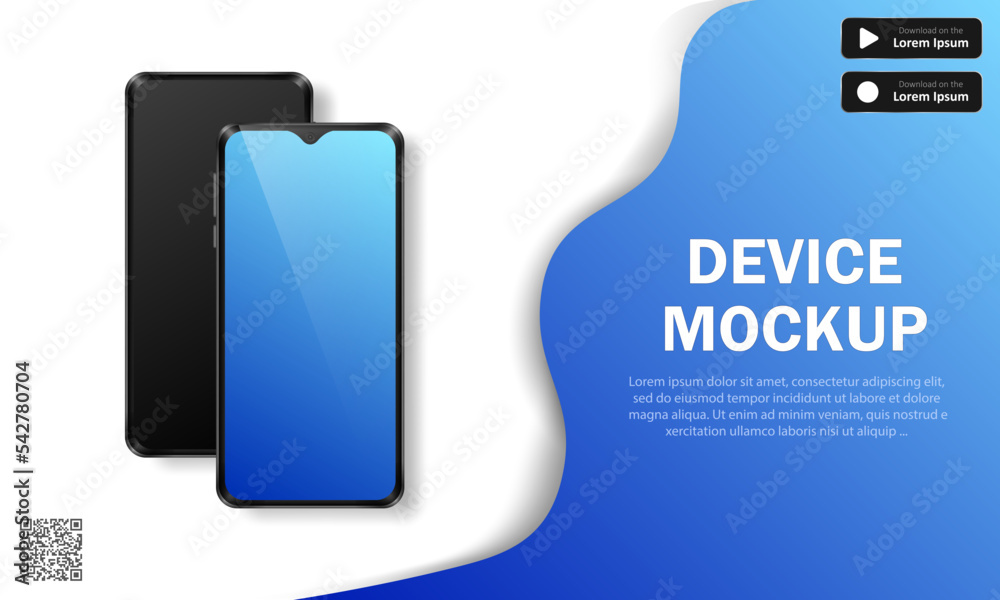 Advertising banner with realistic smartphones, text, QR code and ...