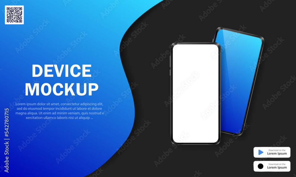 Advertising banner with realistic smartphones, text, QR code and ...