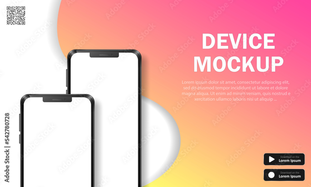 Advertising banner with realistic smartphones, text, QR code and ...