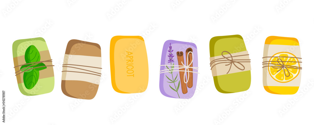 Handmade natural soap bar set. Natural soap with plants, spices, herb ...