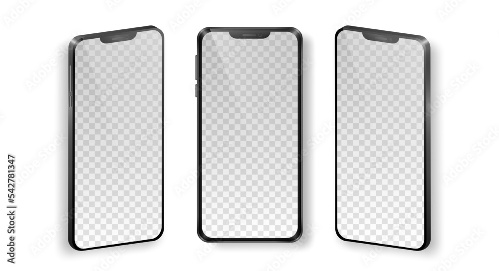 Mock up of realistic mobile phones in front and perspective view ...