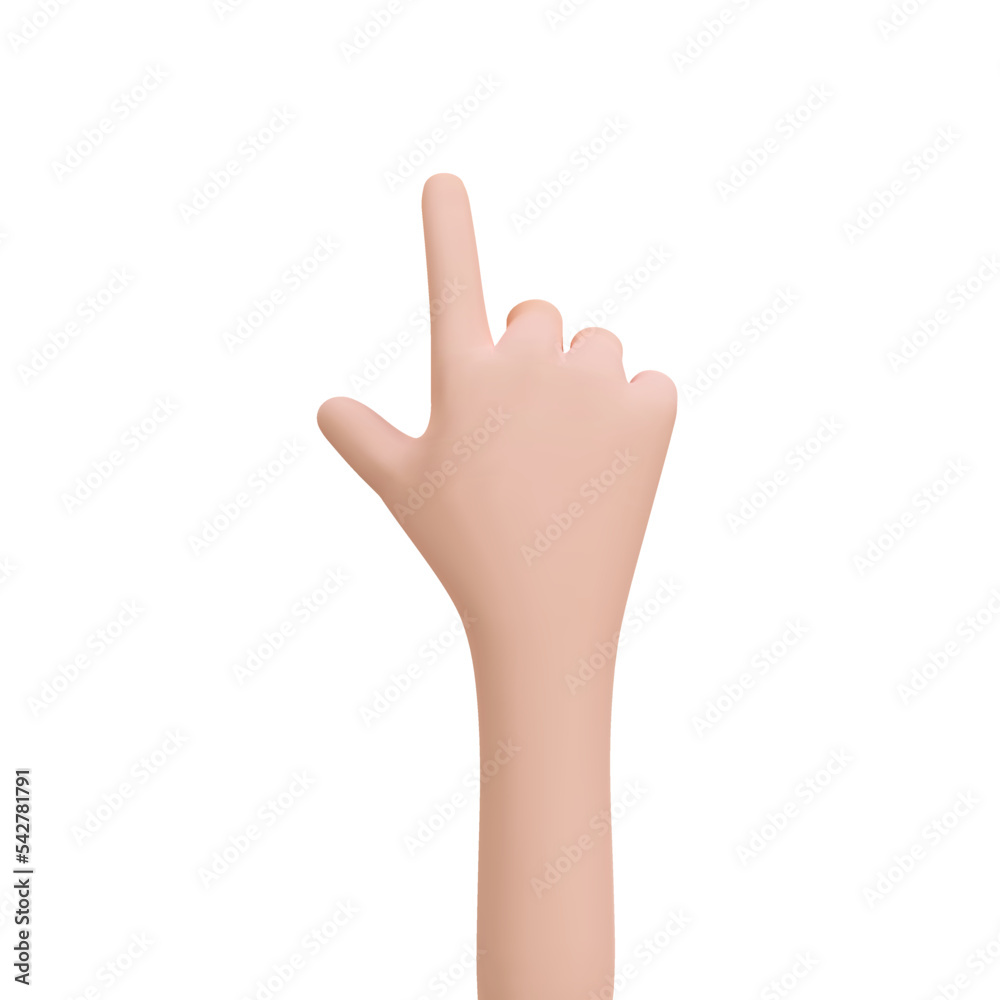 3D cartoon human hand with pointing up finger gesture. Touch or click ...