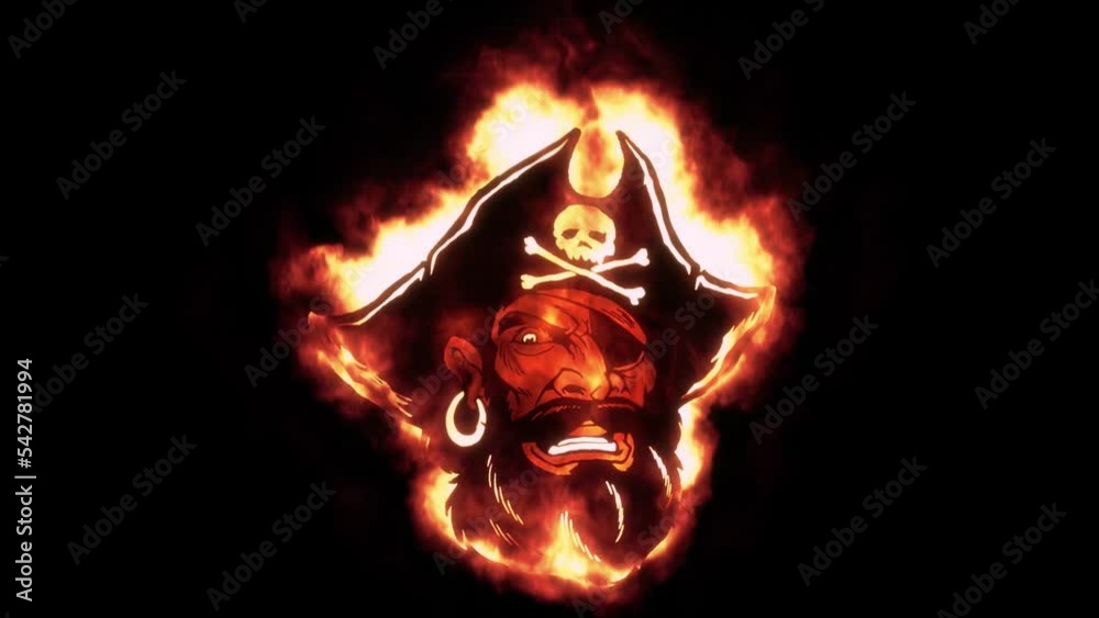 Fire Pirate Head Logo Looping Animation Graphic Element Stock Video ...
