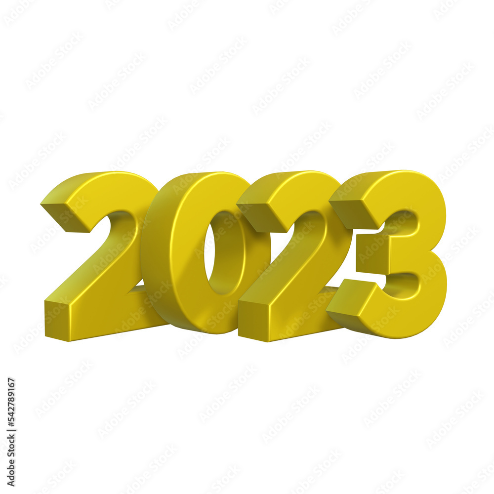 Inscription 2023. Volumetric yellow numbers on a transparent background ...