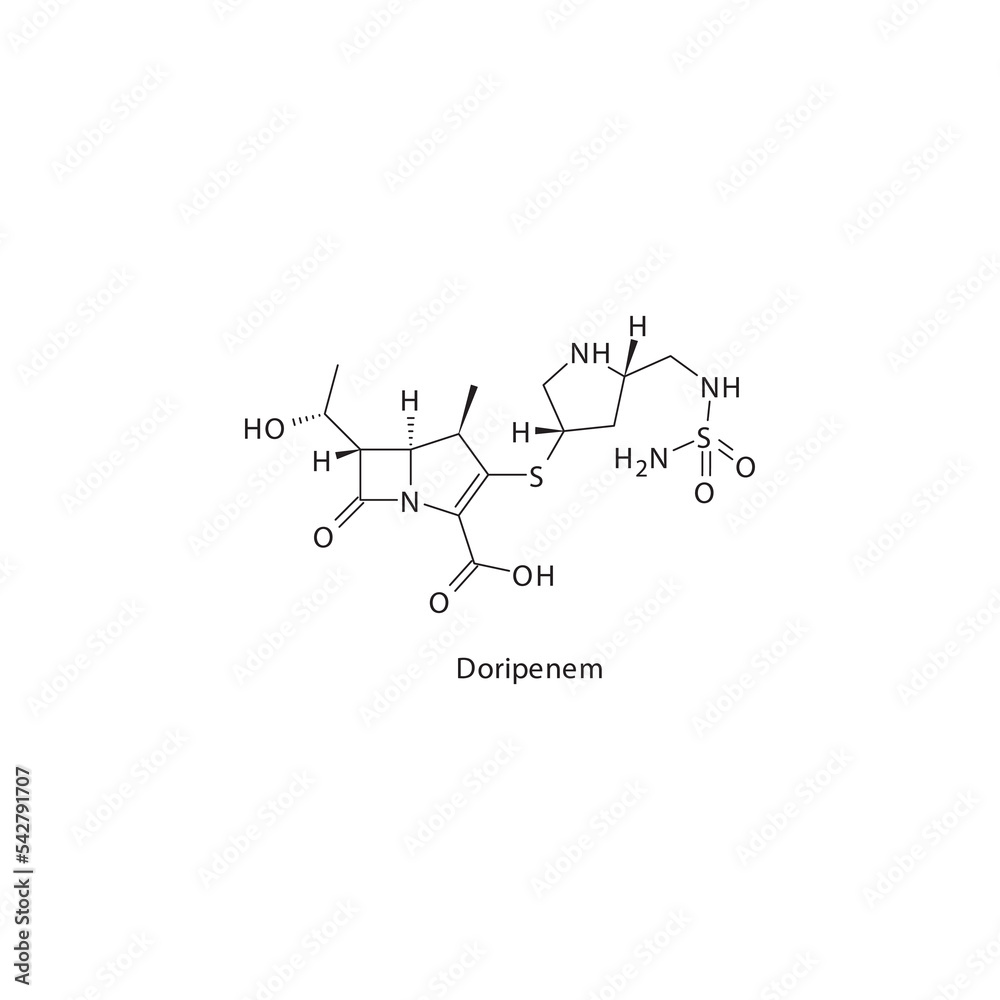 Doripenem flat skeletal molecular structure Carbapenem drug used in ...
