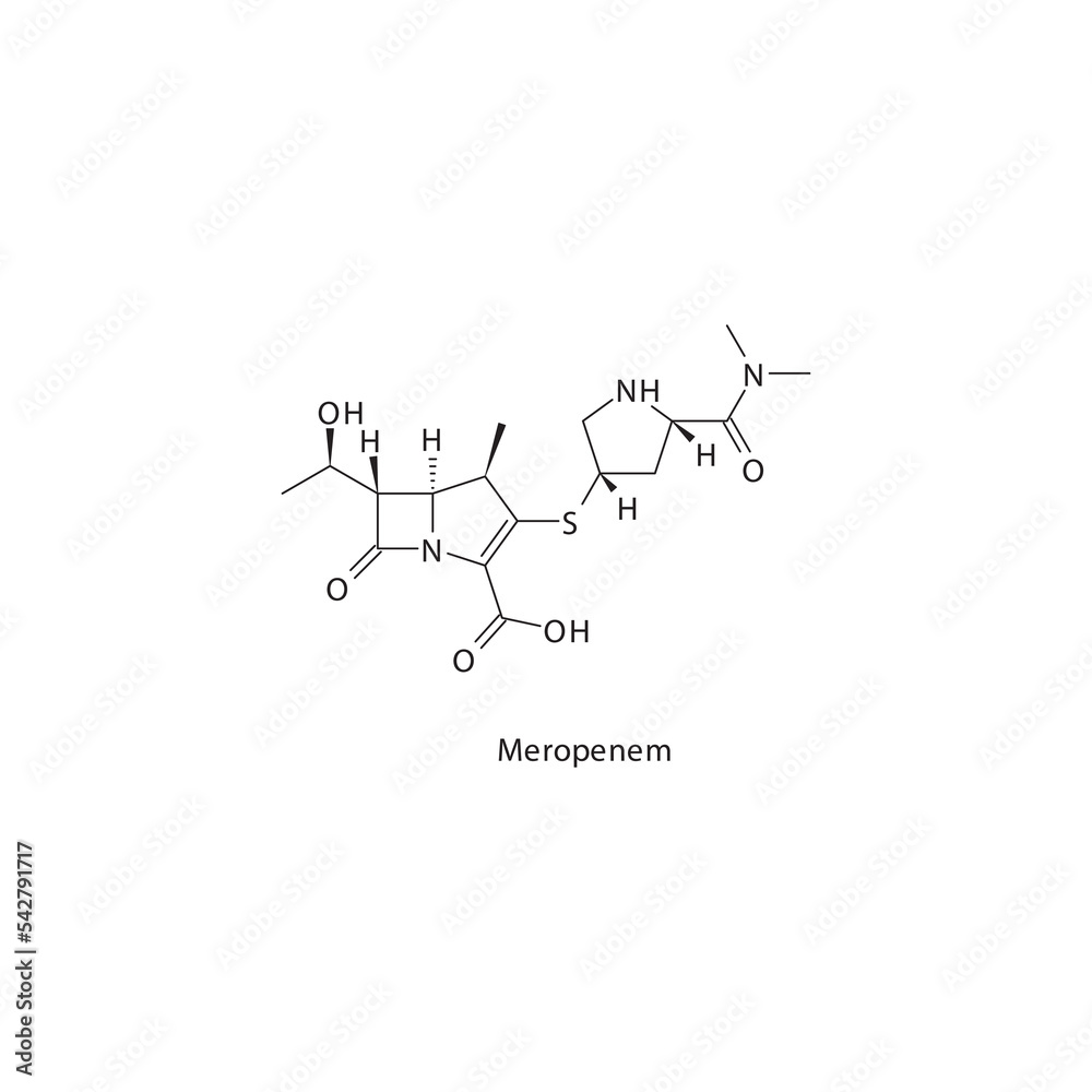 Meropenem flat skeletal molecular structure Carbapenem drug used in ...