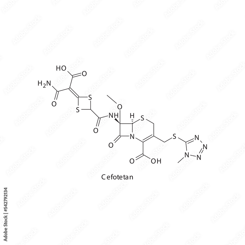 Cefotetan flat skeletal molecular structure 2nd generation ...